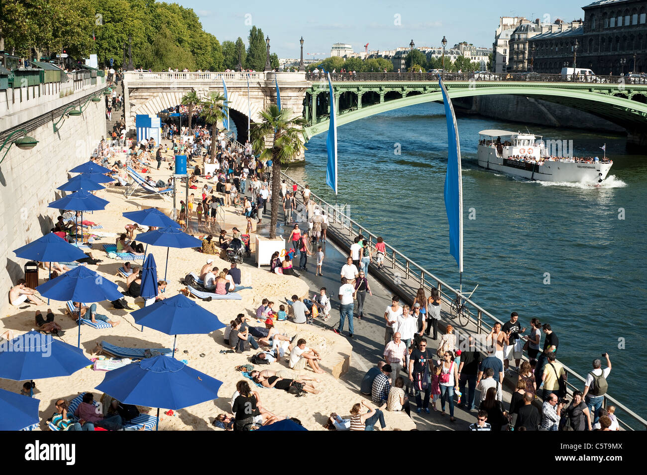 Paris, France Aug 2011 - People enjoying artificial beach during the ...
