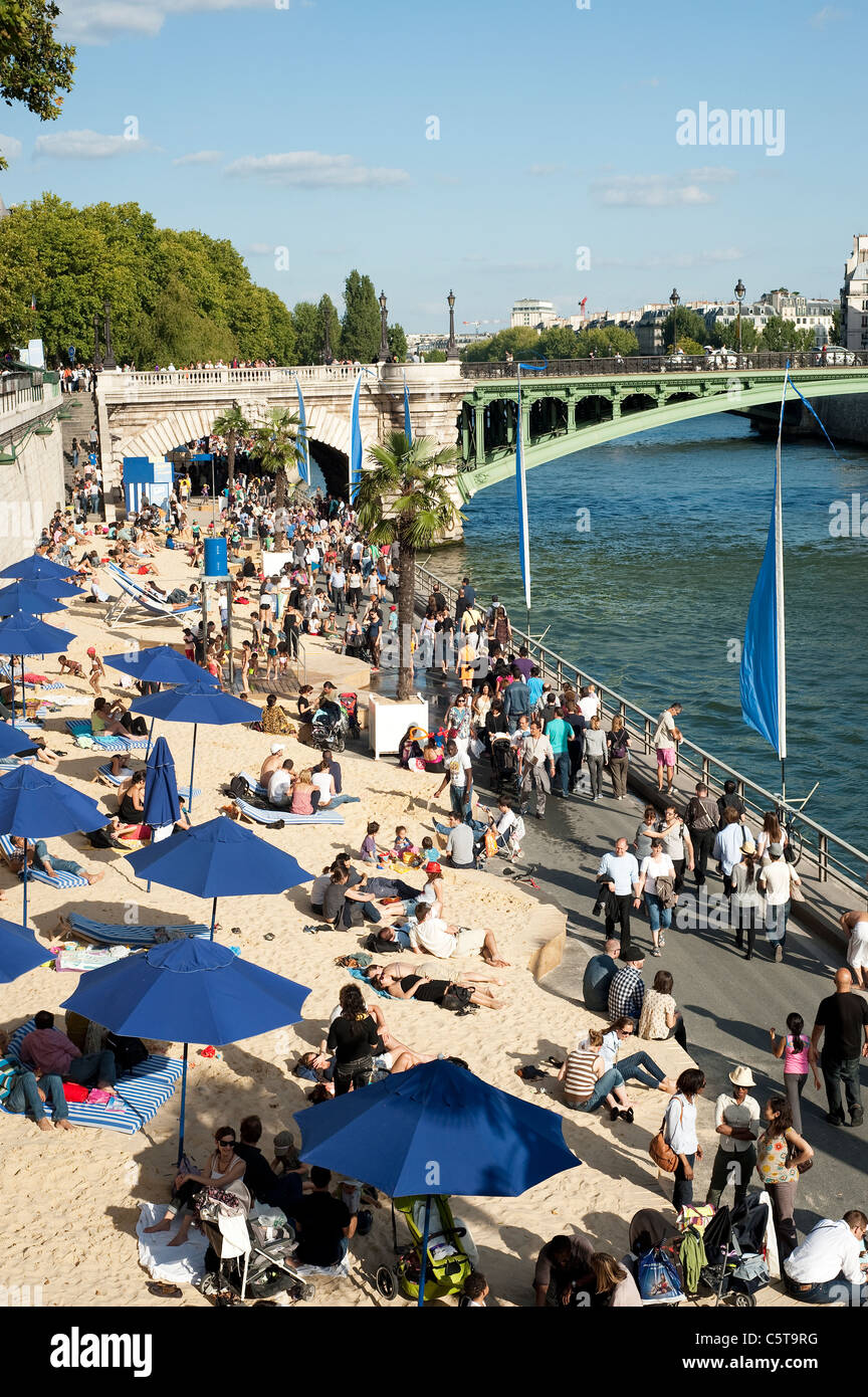 Paris, France Aug 2011 - People enjoying artificial beach during the ...