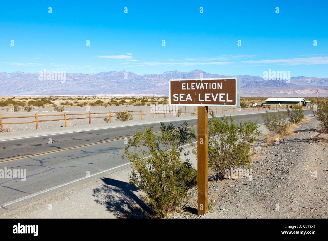 Sign for Elevation Sea Level in the desert of Death Valley USA Stock ...