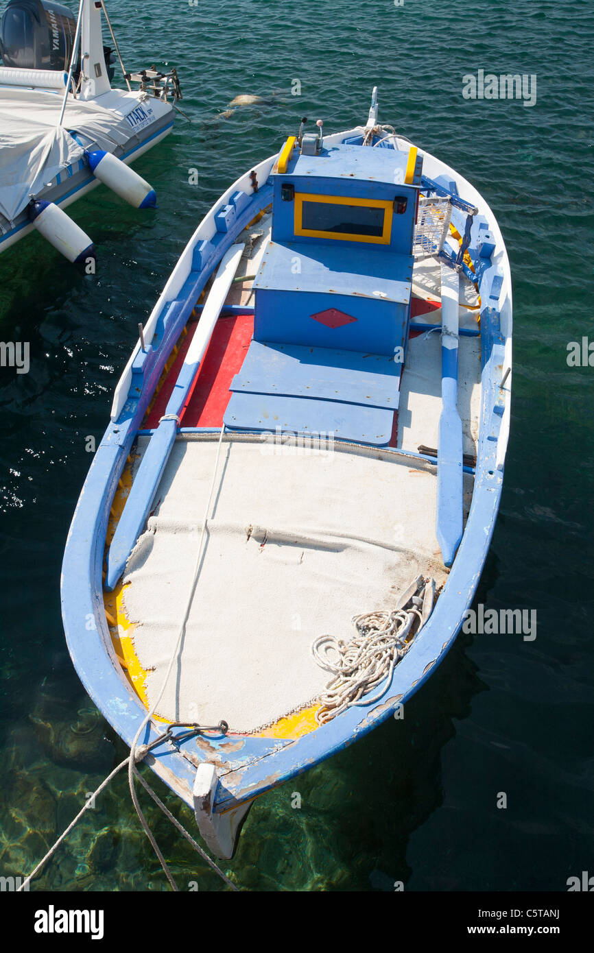Traditional Greek fishing boats in the harbour at Skala Eresou, Lesbos ...