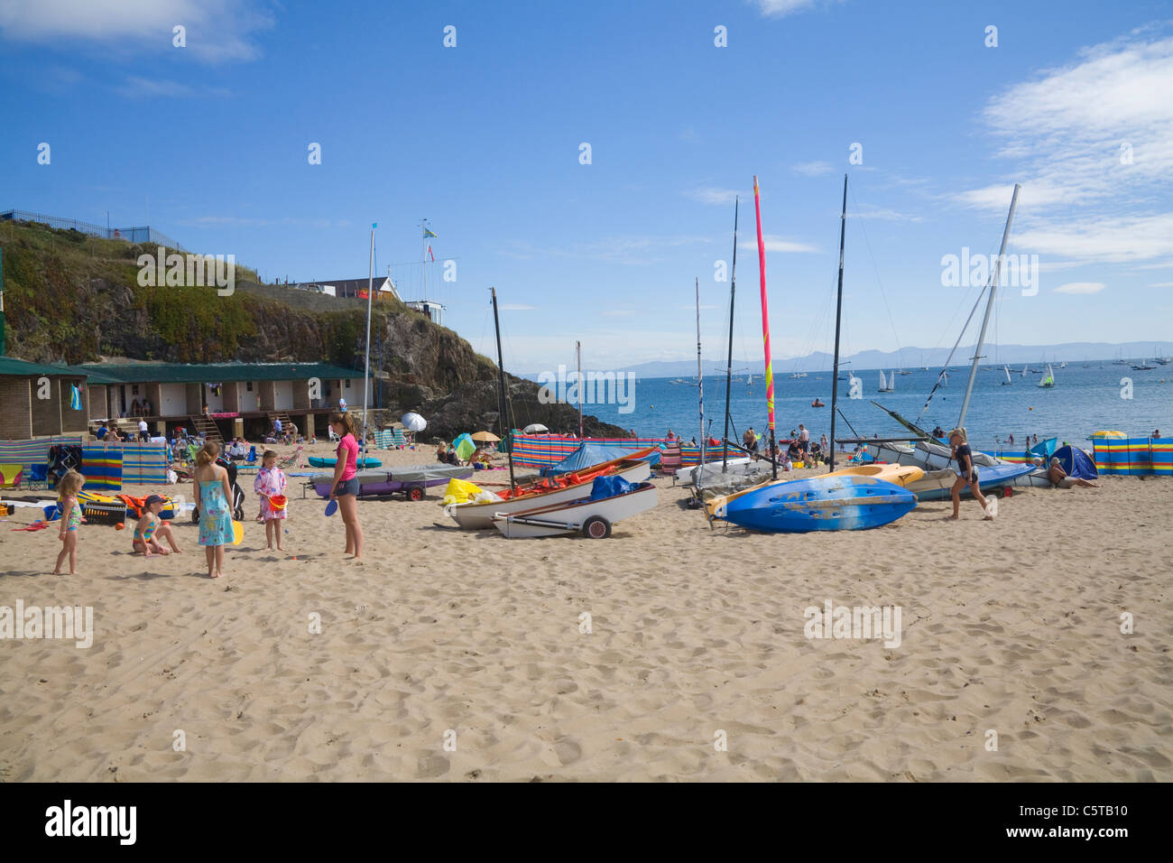 Abersoch Gwynedd North Wales UK July Holidaymakers playing on sandy ...