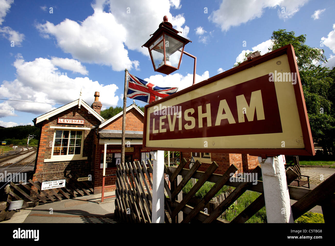 Levisham Railway Station signal box, Levisham sign, Ryedale, North ...