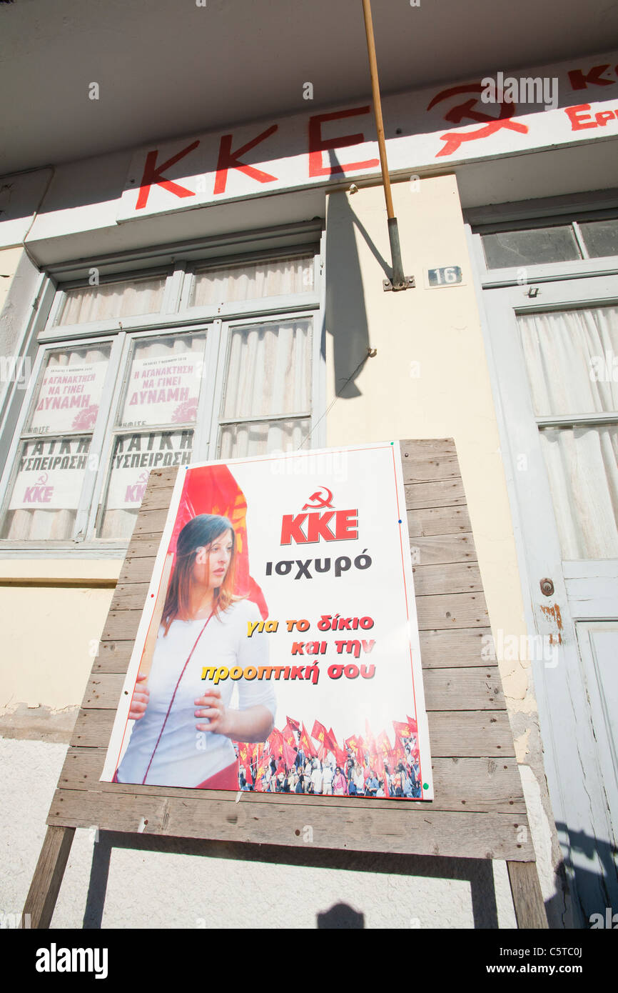 A poster for the Greek Communist party in Eresos on Lesbos, Greece ...