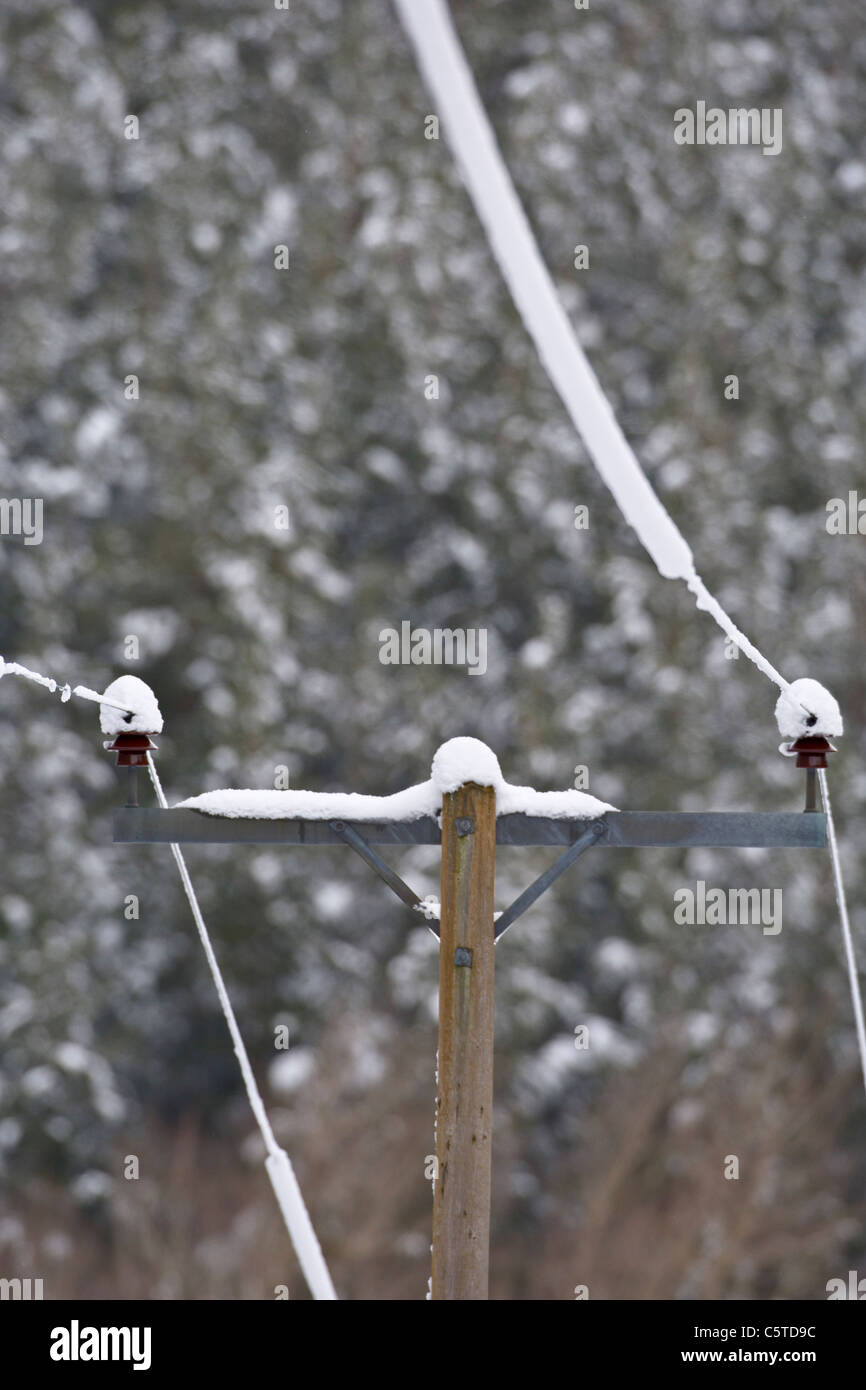Snow on power lines Scotland Stock Photo - Alamy