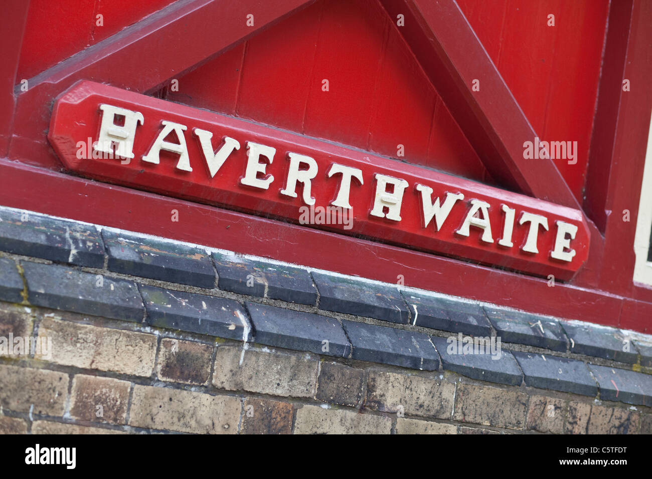 Station sign at Lakeside & Haverthwaite Railway, Nr Ulverston, Cumbria ...