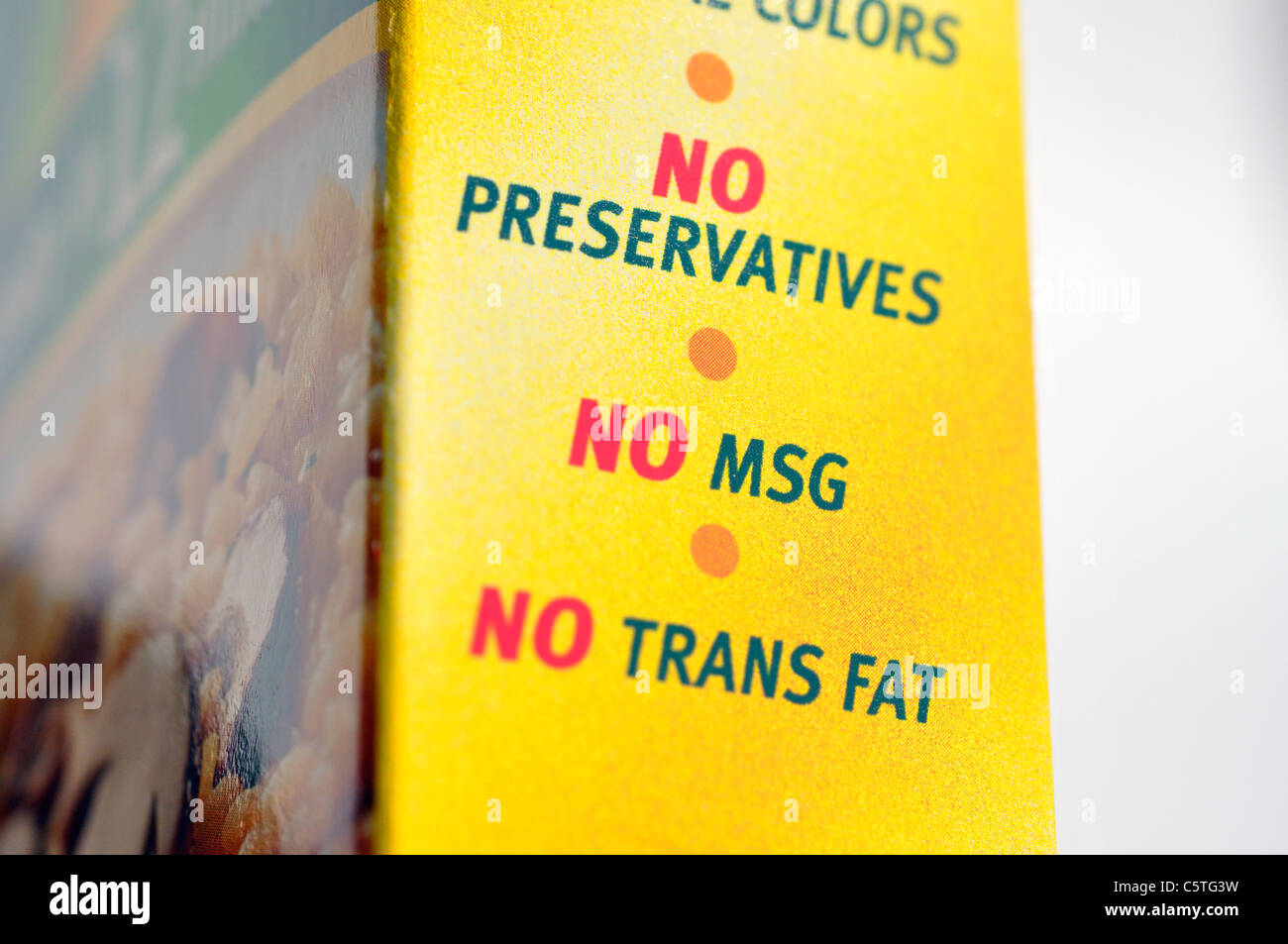No preservatives, no MSG, no trans fats - on food package Stock Photo ...