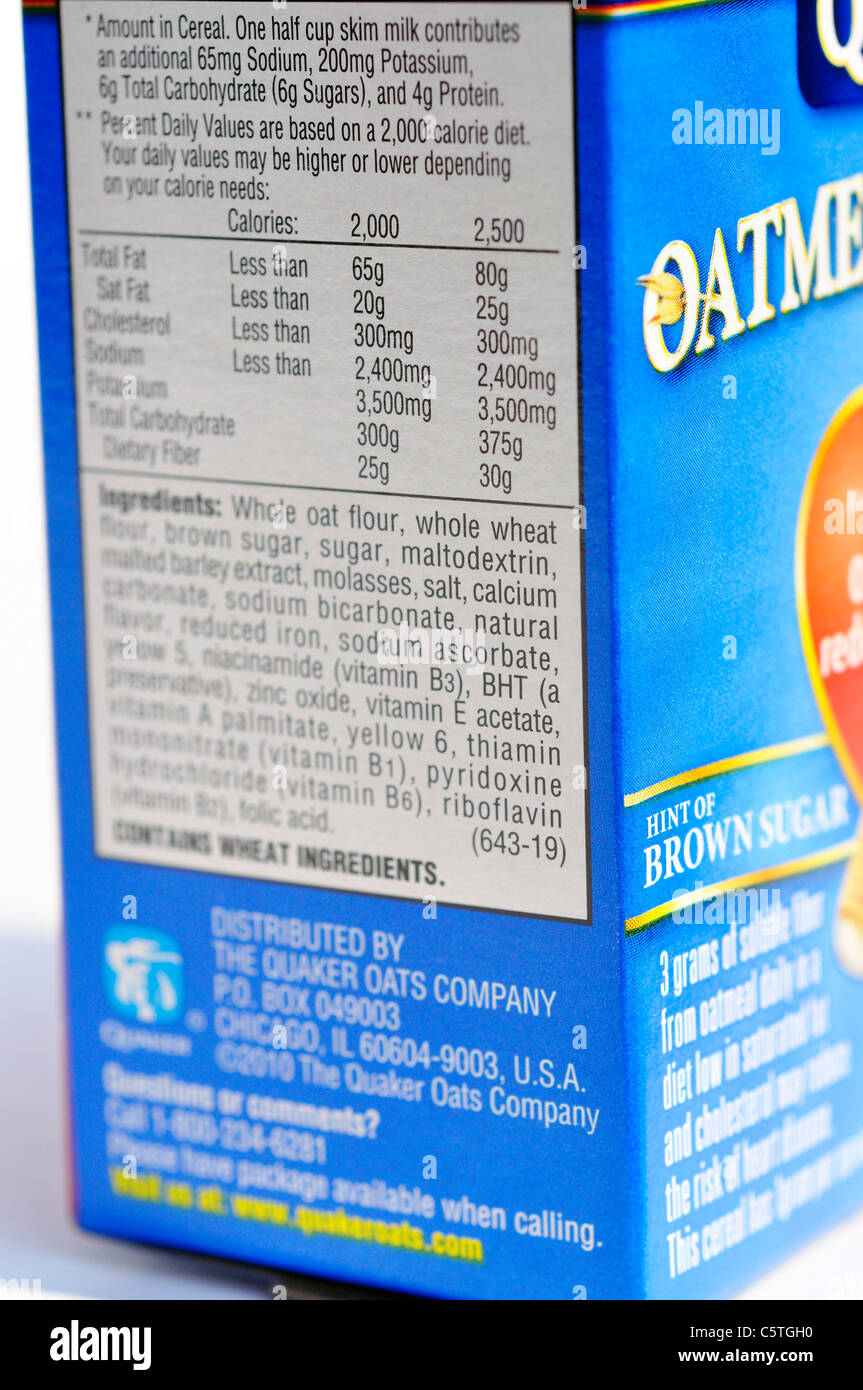 Ingredients list on cereal box hi-res stock photography and images - Alamy
