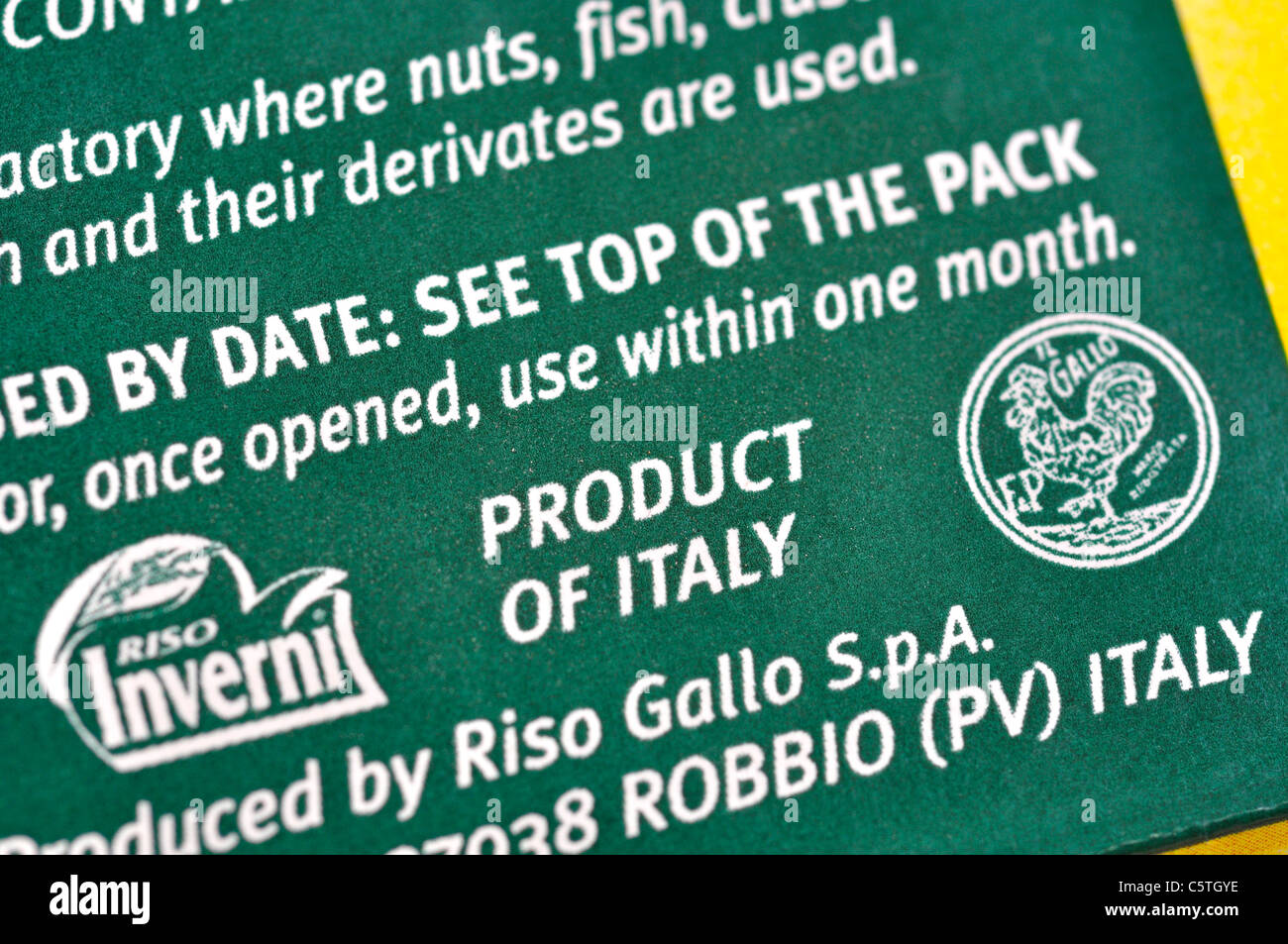 Product of Italy - written on food package Stock Photo - Alamy