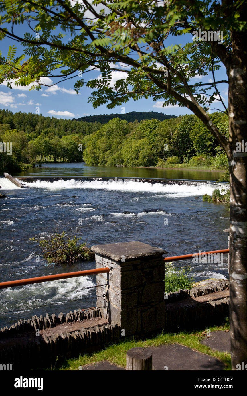 Weir on the River Leven at Backbarrow, Cumbria Stock Photo - Alamy