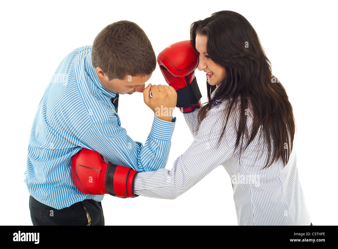 Two young business people fight isolated on white background Stock ...