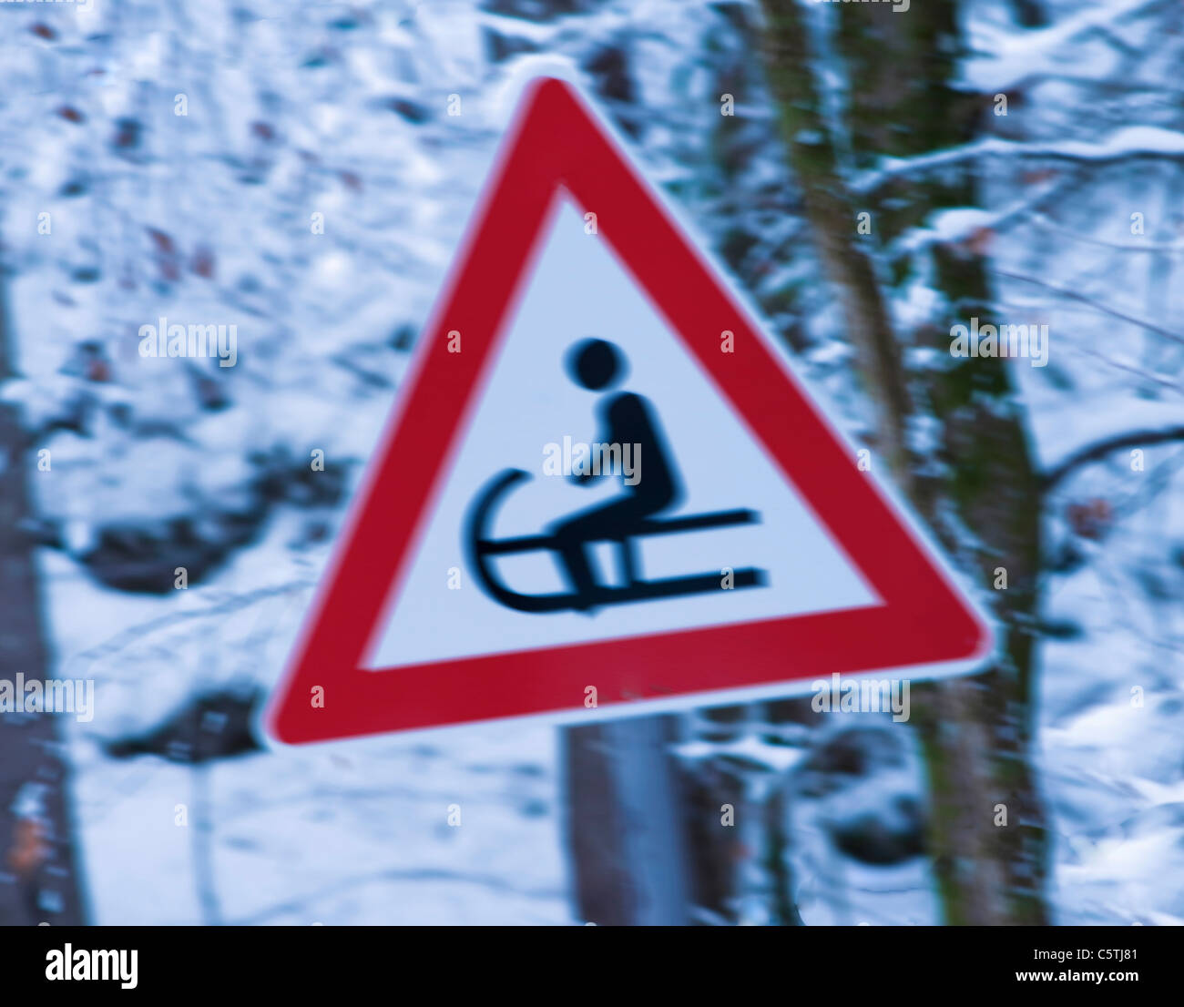 Germany, Bavaria, Berchtesgadener Land, Traffic sign, Sled Warning ...