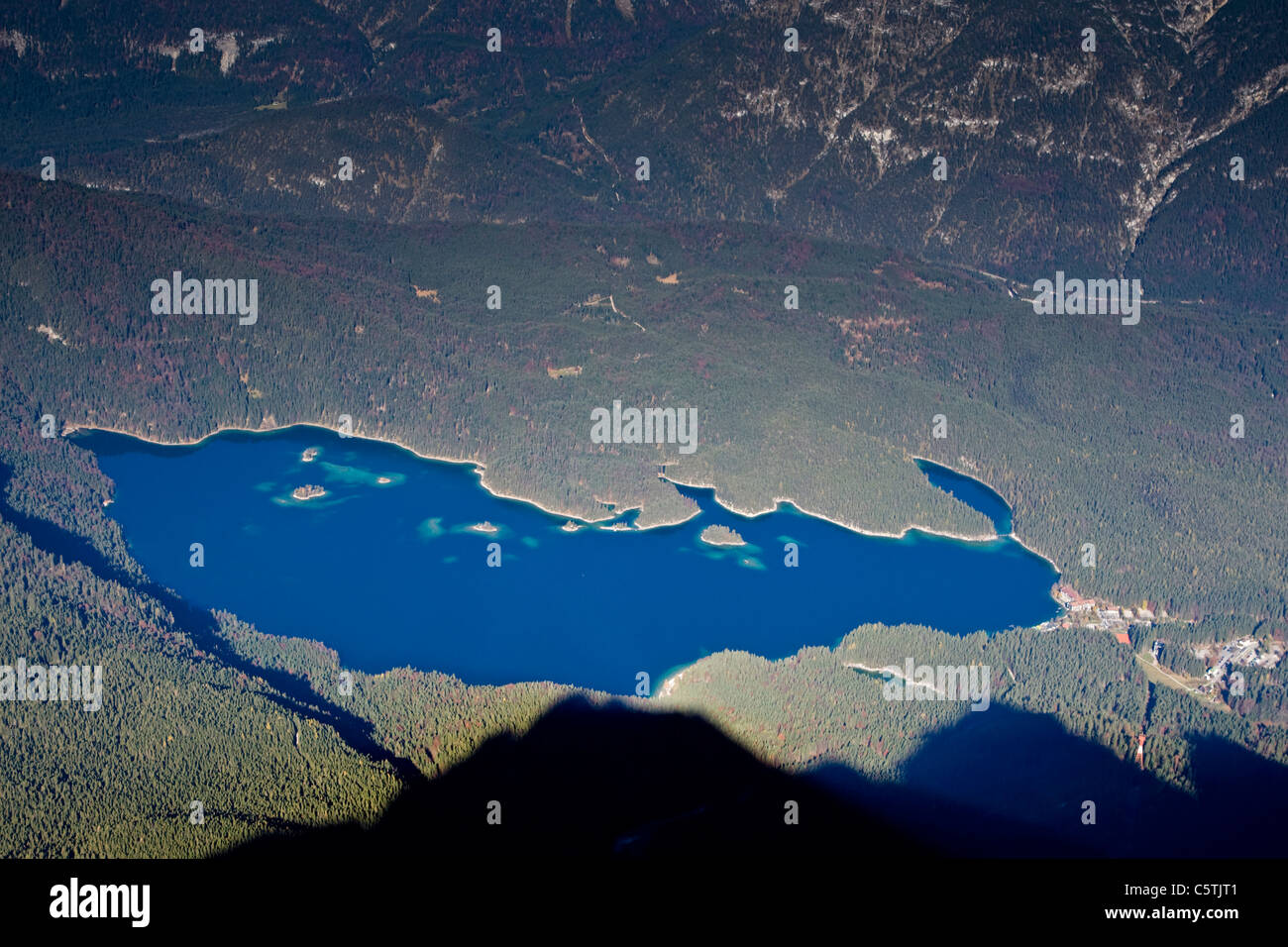 Germany, Bavaria, Lake Eibsee seen from Zugspitze, elevated view Stock ...