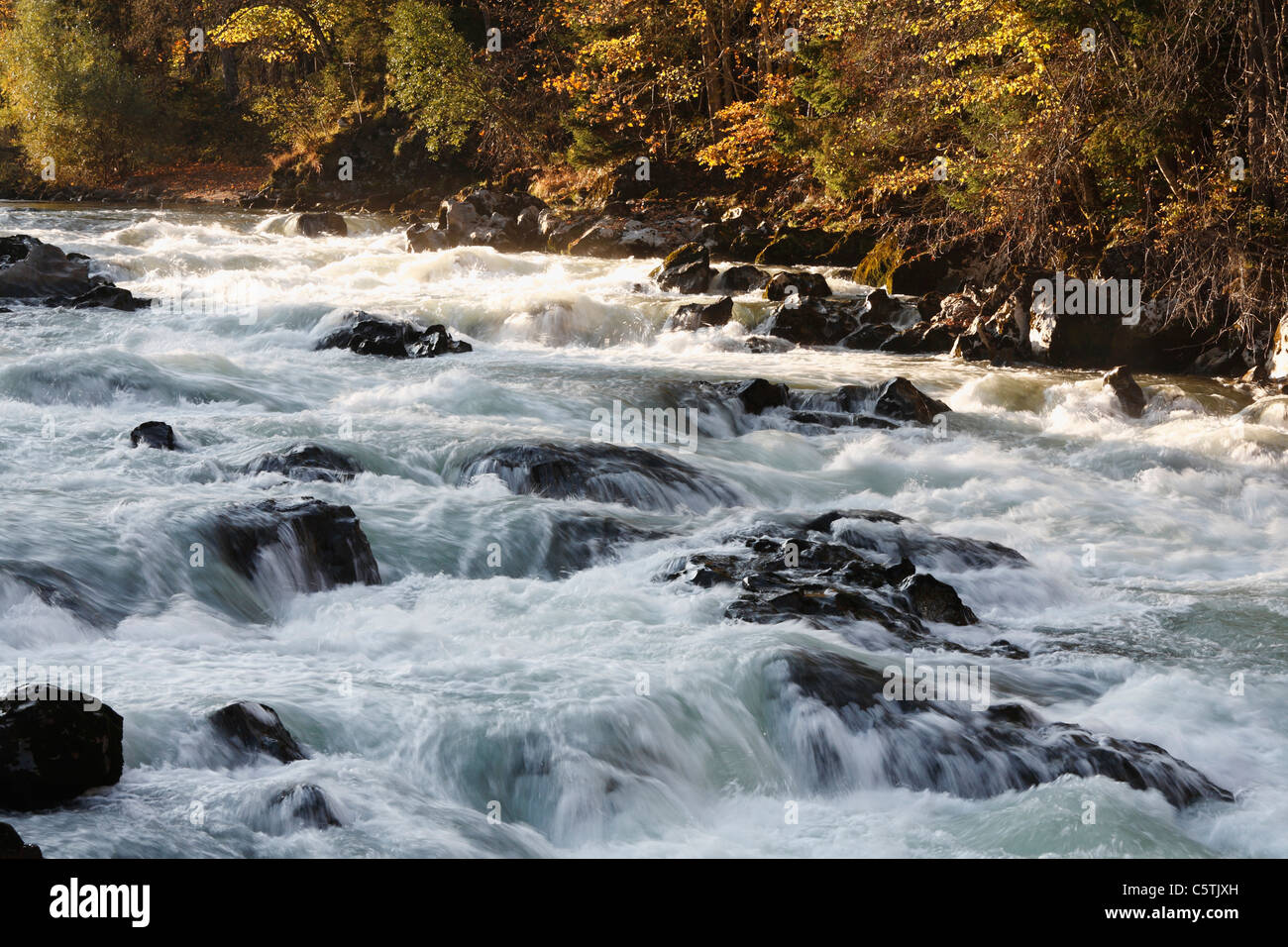 Austria, Styria, View of enns river flowing at gesaeuse national park ...