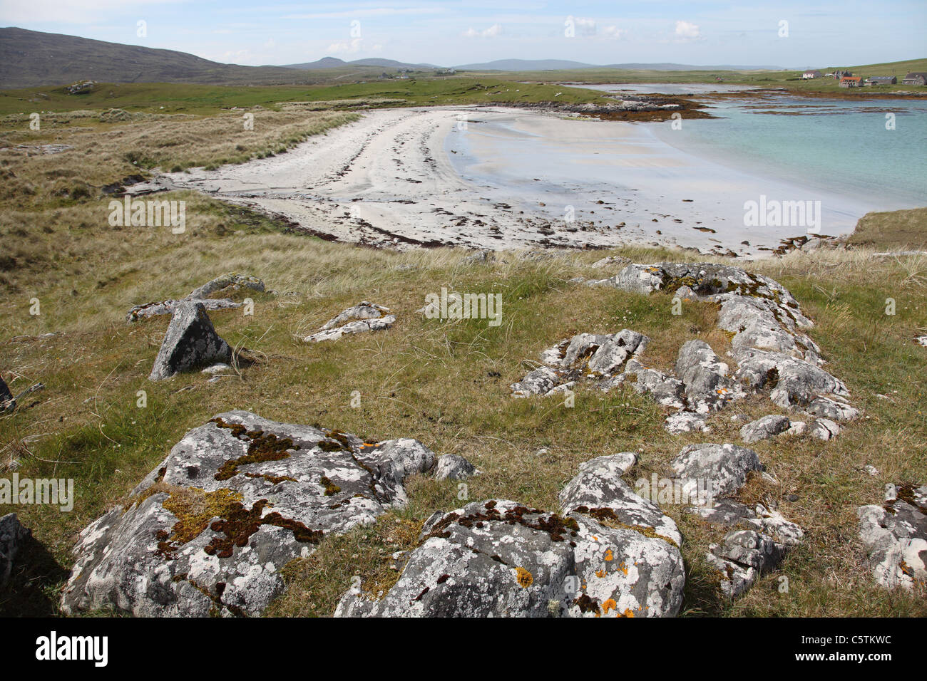 white sandy beach near ferry terminal of Berneray North Uist Stock ...