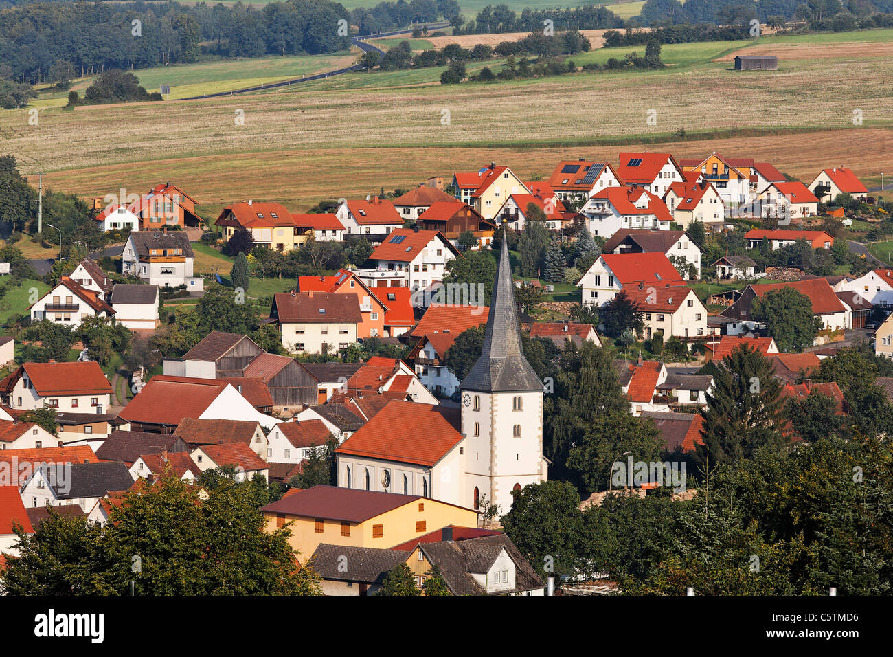 Germany, Bavaria, Franconia, Rhoen, Geroda, View of buildings Stock ...