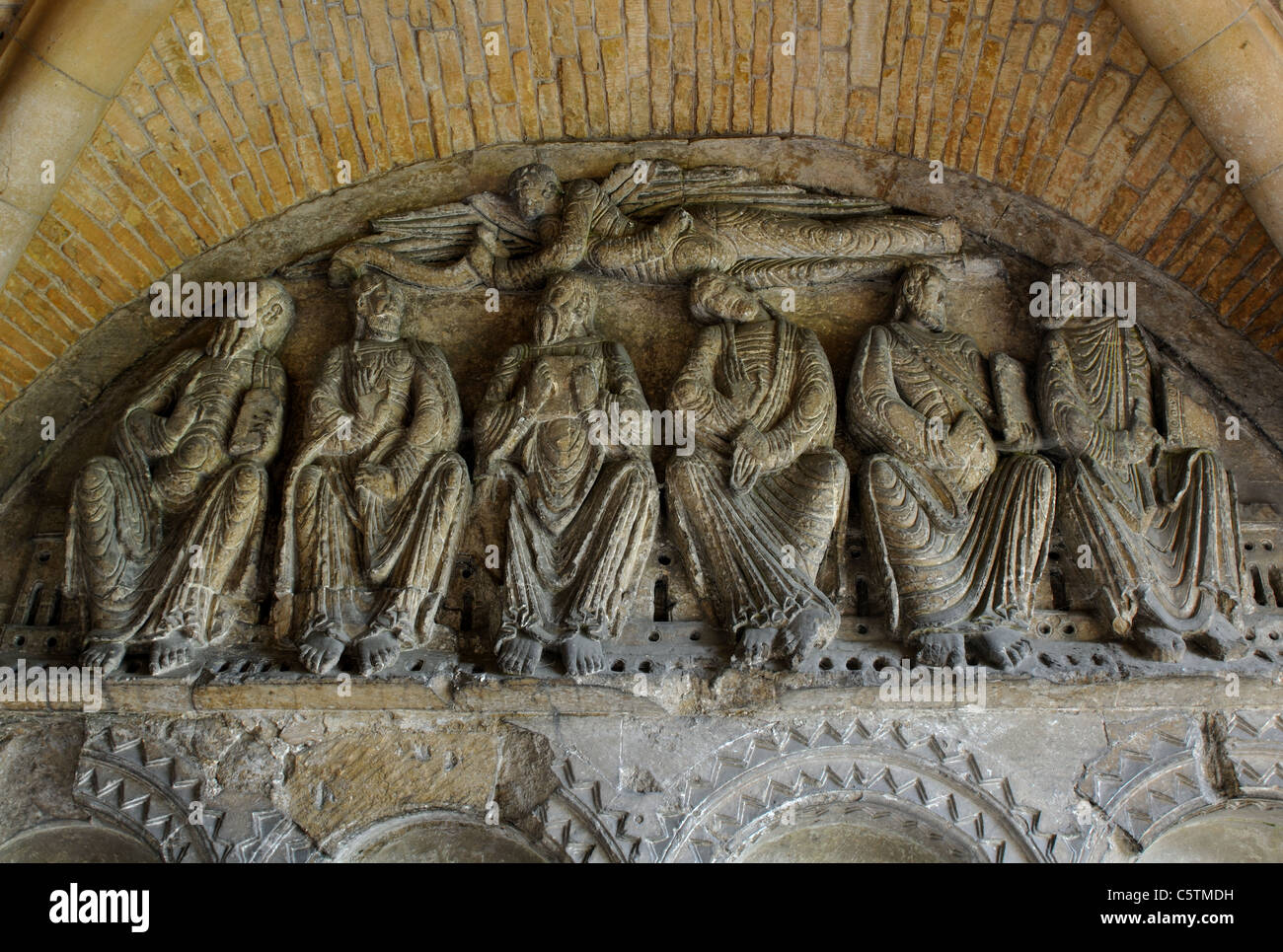 Romanesque carvings in porch of Malmesbury Abbey, Wiltshire, England ...