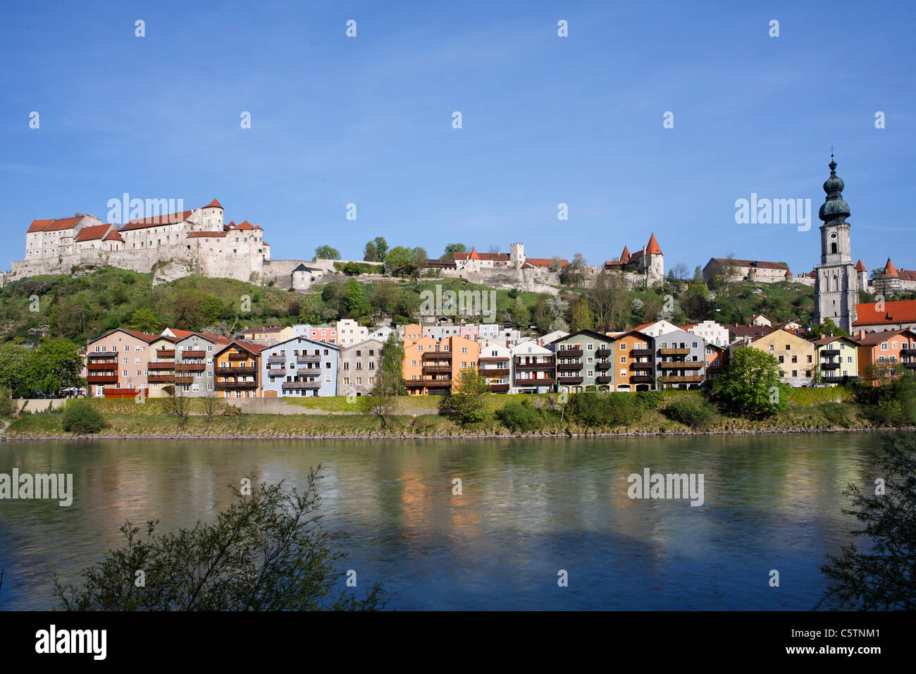 Germany, Upper Bavaria, Burghausen, view from austria over salzach ...