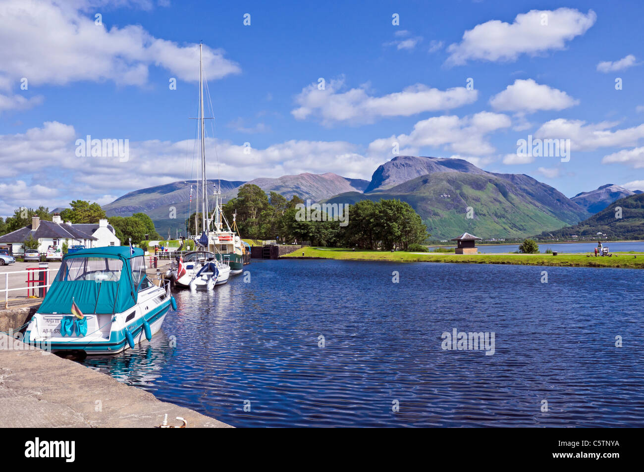 Vessels tied up in the Caledonian Canal basin at Corpach near Fort ...