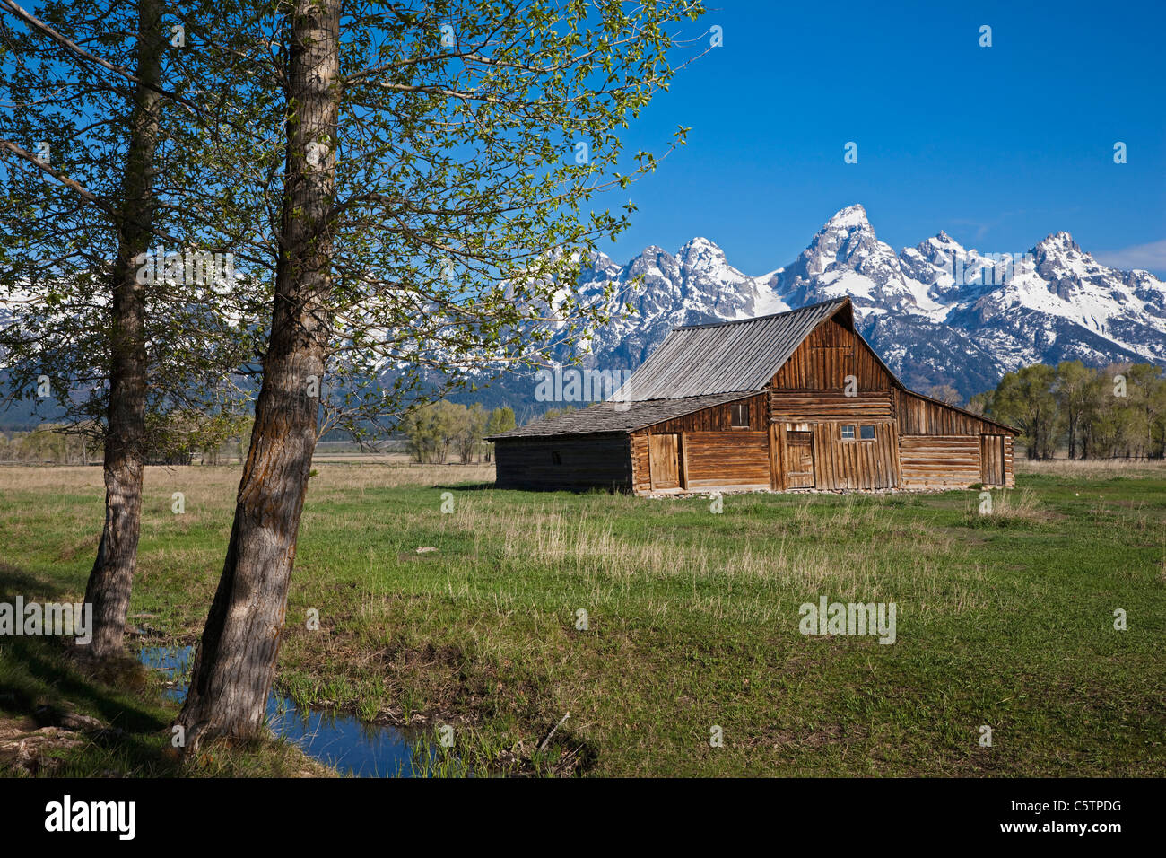 USA, Wyoming, Mormone Barn, in background Treton mountains Stock Photo ...