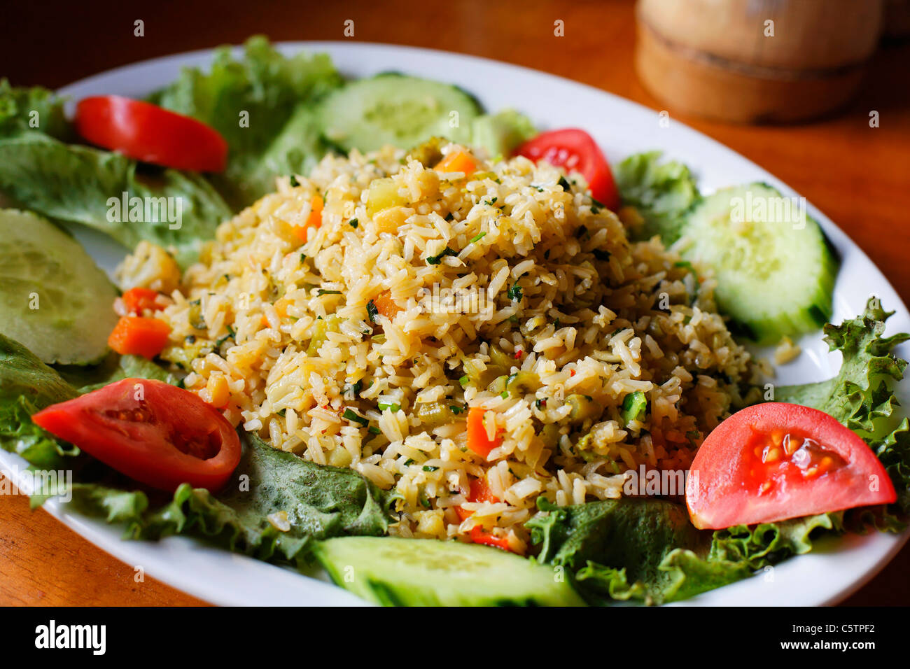 Costa Rica, Typical rice meal on plate Stock Photo - Alamy