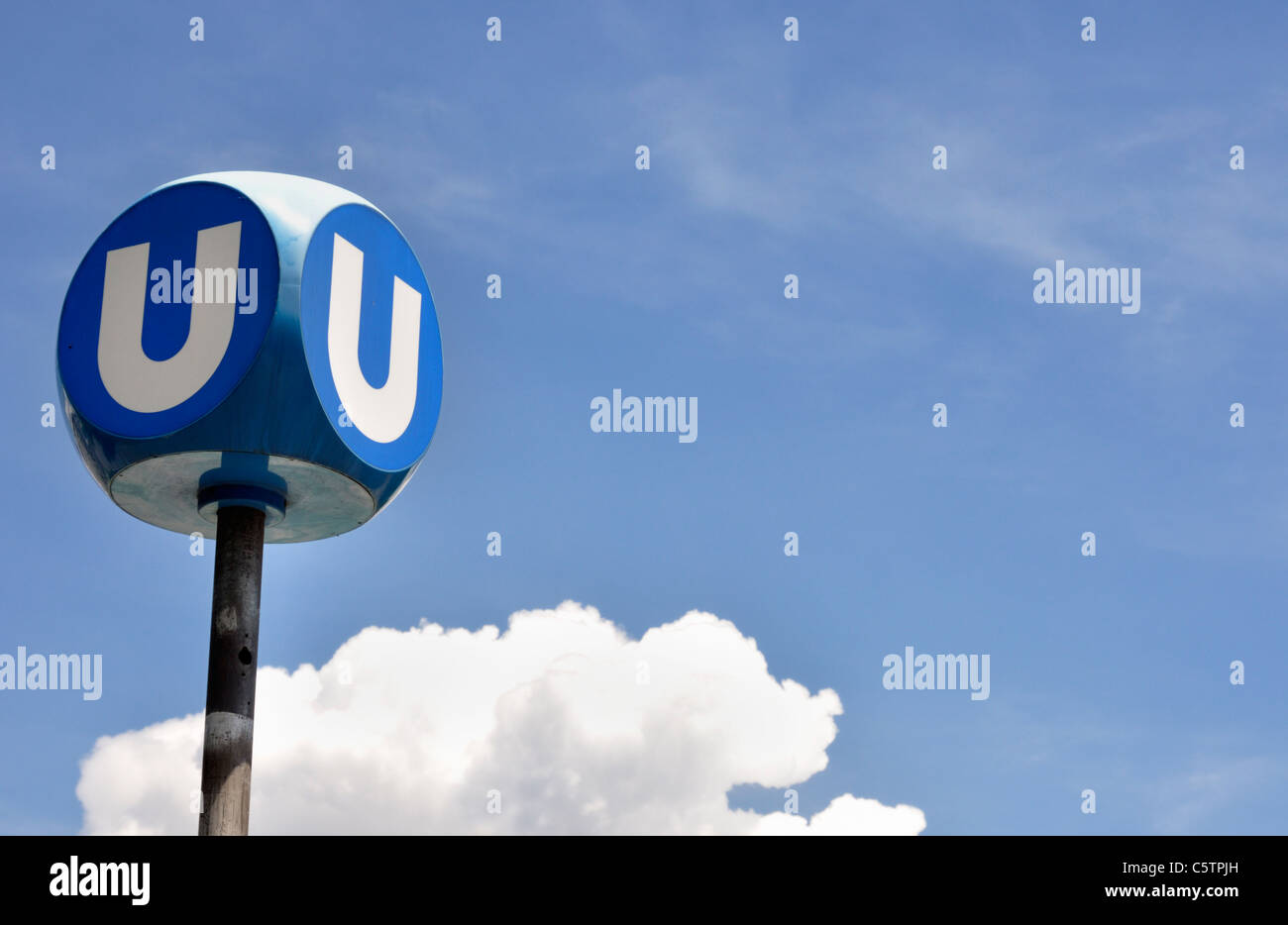 Blue train station sign hi-res stock photography and images - Alamy