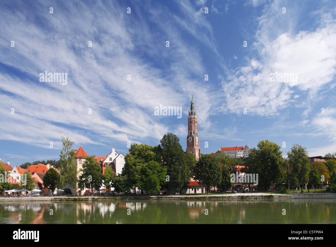 Germany, Lower Bavaria, Landshut, View of isar river and trausnitz ...