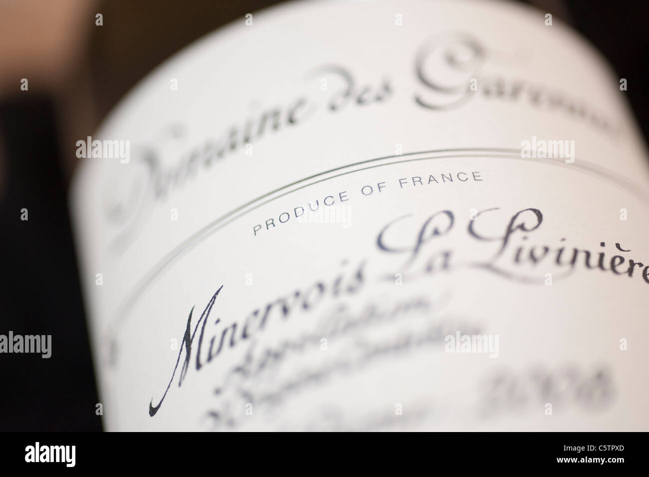 Minervois La Liviniere wine bottle label closeup Stock Photo - Alamy