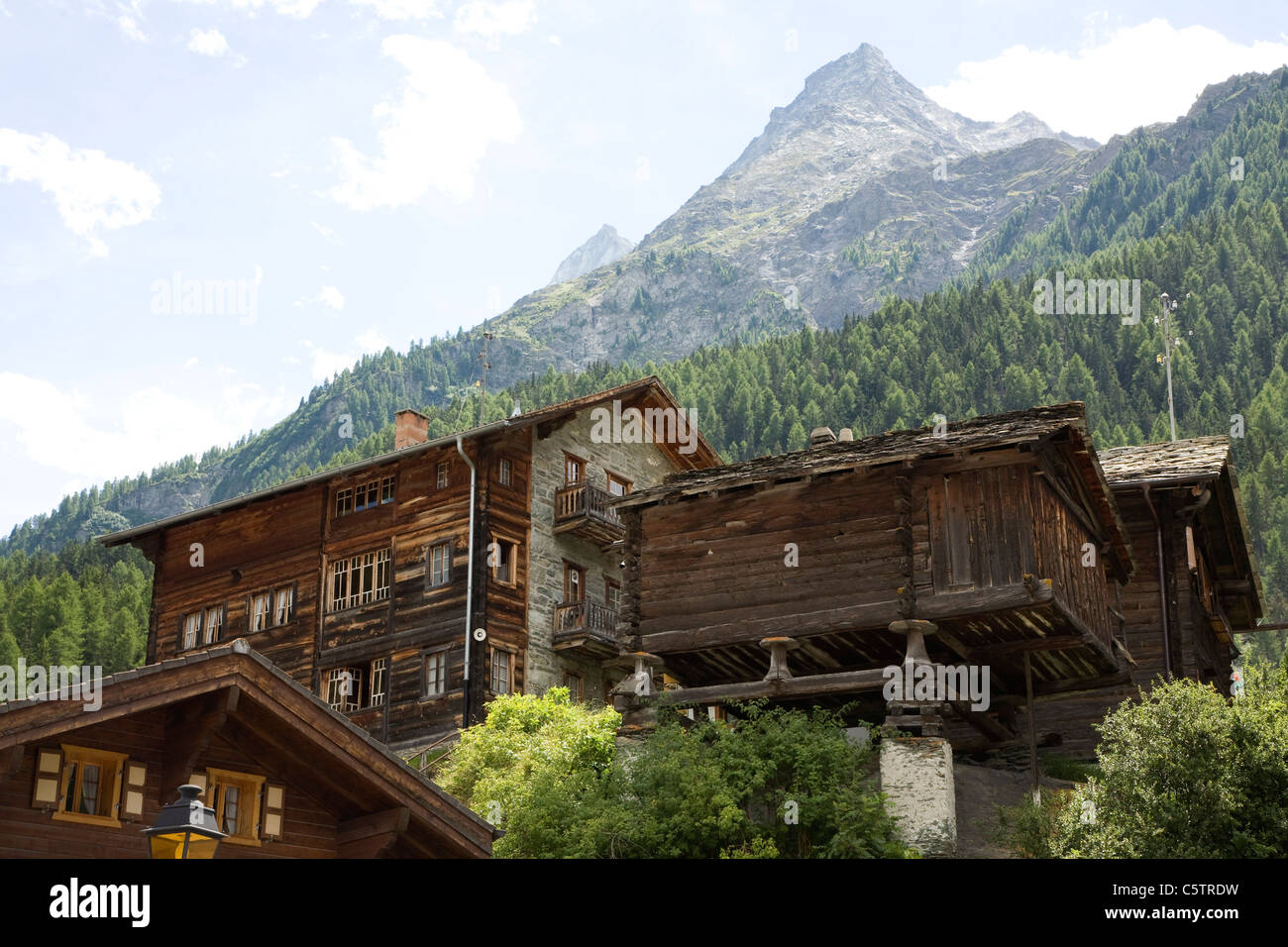 Switzerland, Wallis Alps, Val d'Herens, Les Hauderes, Log Cabins Stock ...