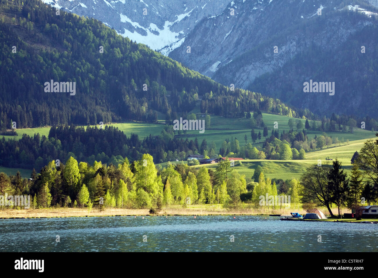 Austria, Tyrol, Kaisergebirge, View over Walchsee Stock Photo - Alamy