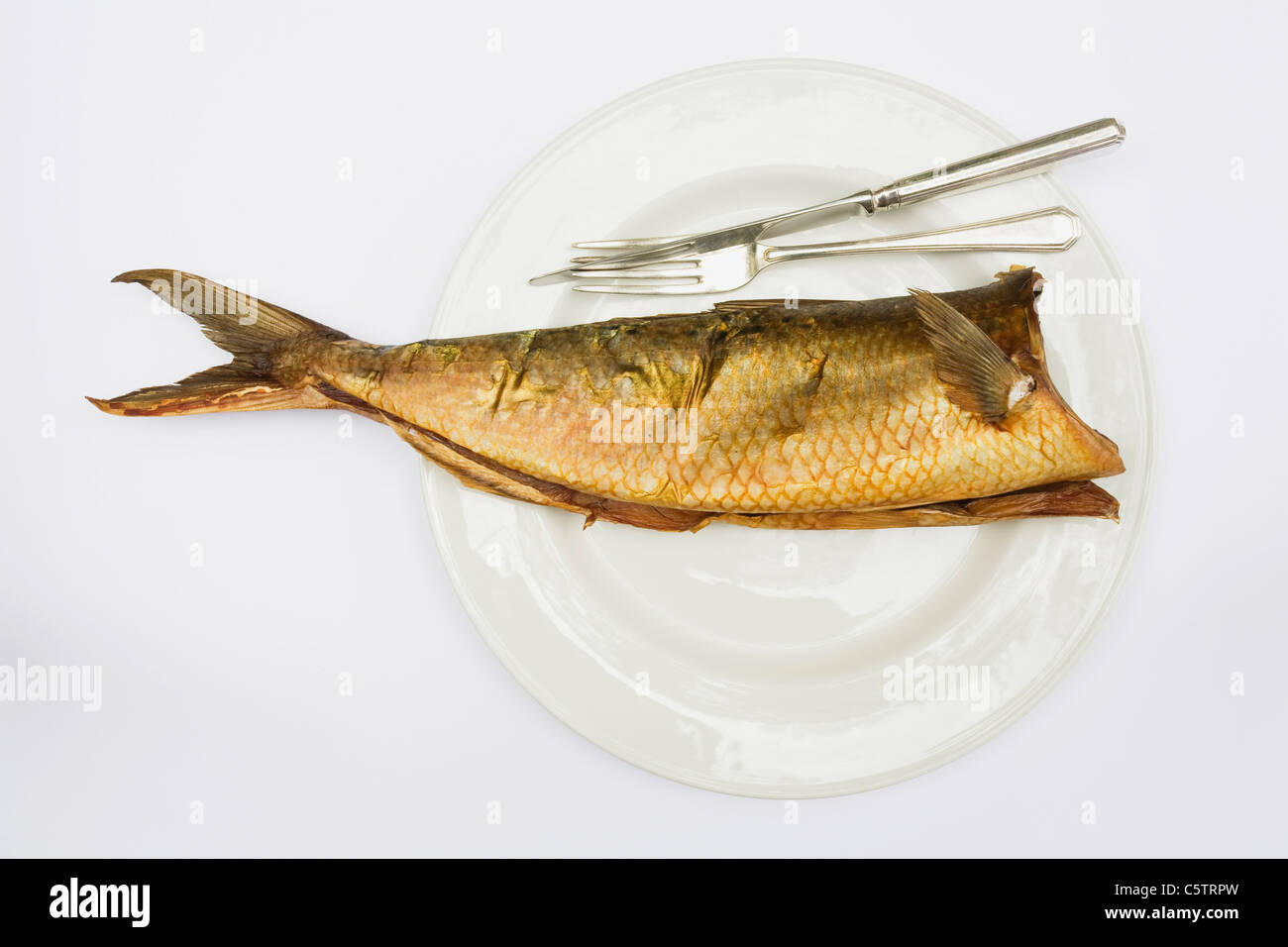 Smoked Salmon (Arripis trutta) on plate, elevated view Stock Photo - Alamy