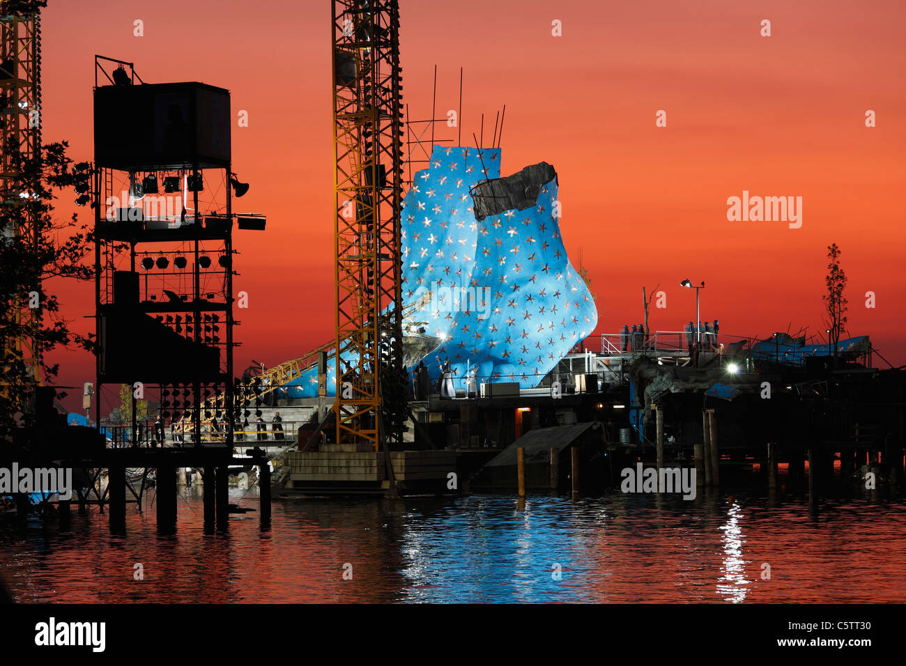 Austria, Vorarlberg, Bregenz, stage setting to opera Aida at lake ...