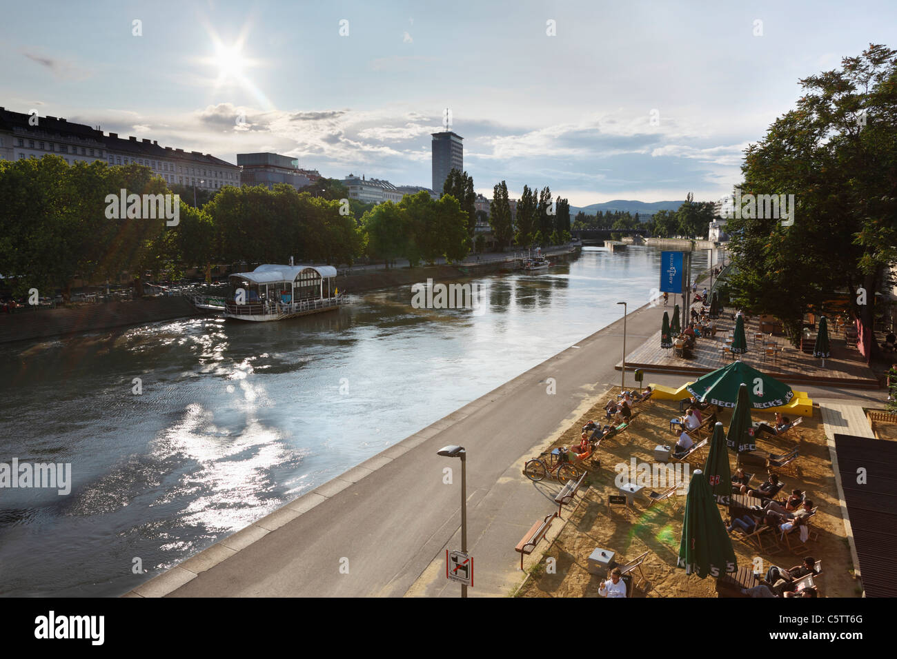 Austria, Vienna, View of beach bar near danube Canal Stock Photo - Alamy