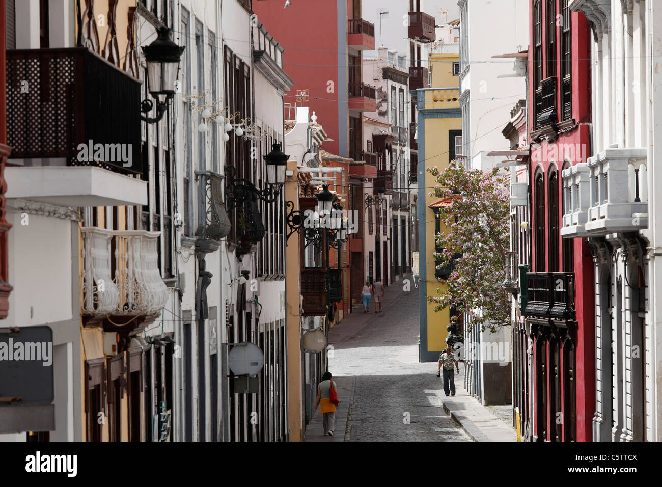 Spain, Canary Islands, La Palma, People walking on street Stock Photo ...
