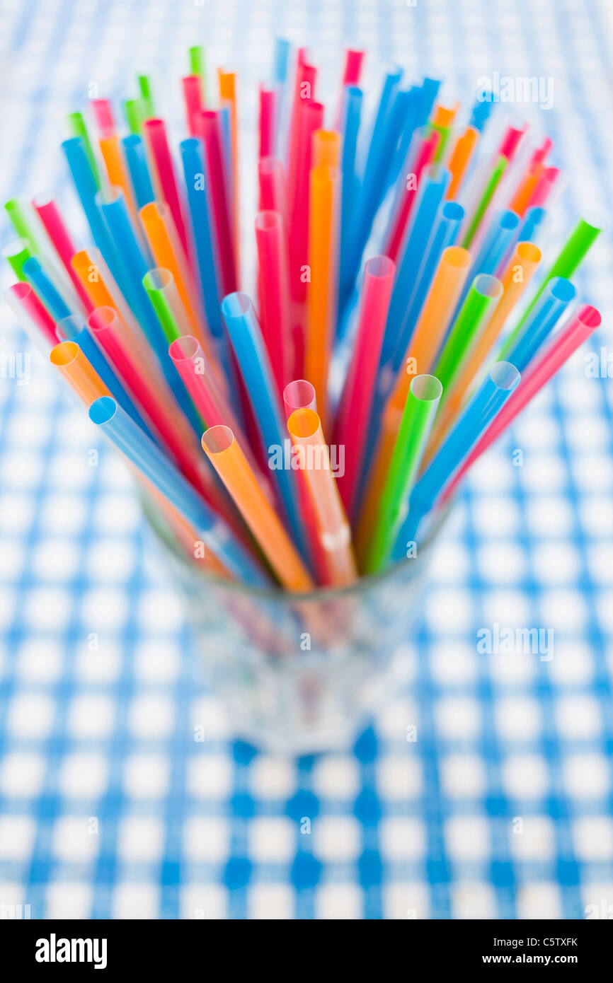 Multi coloured straws, elevated view Stock Photo - Alamy