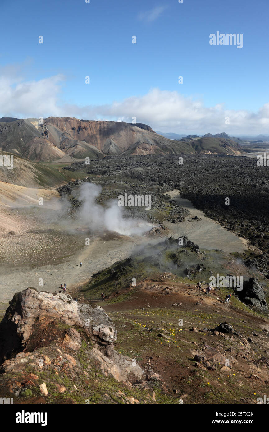 Old Lava Flow with Steam Rising from Fumeroles on the Laugavegur Hiking ...