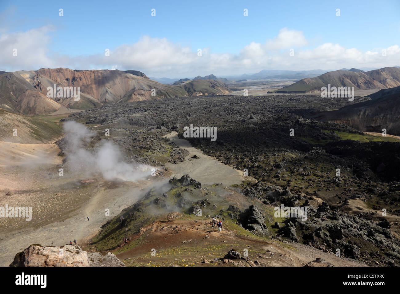 Old Lava Flow with Steam Rising from Fumeroles on the Laugavegur Hiking ...