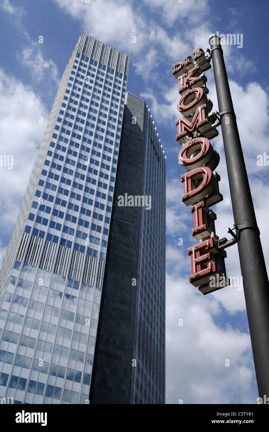 Germany, Frankfurt, View of neon sign with european central bank Stock ...