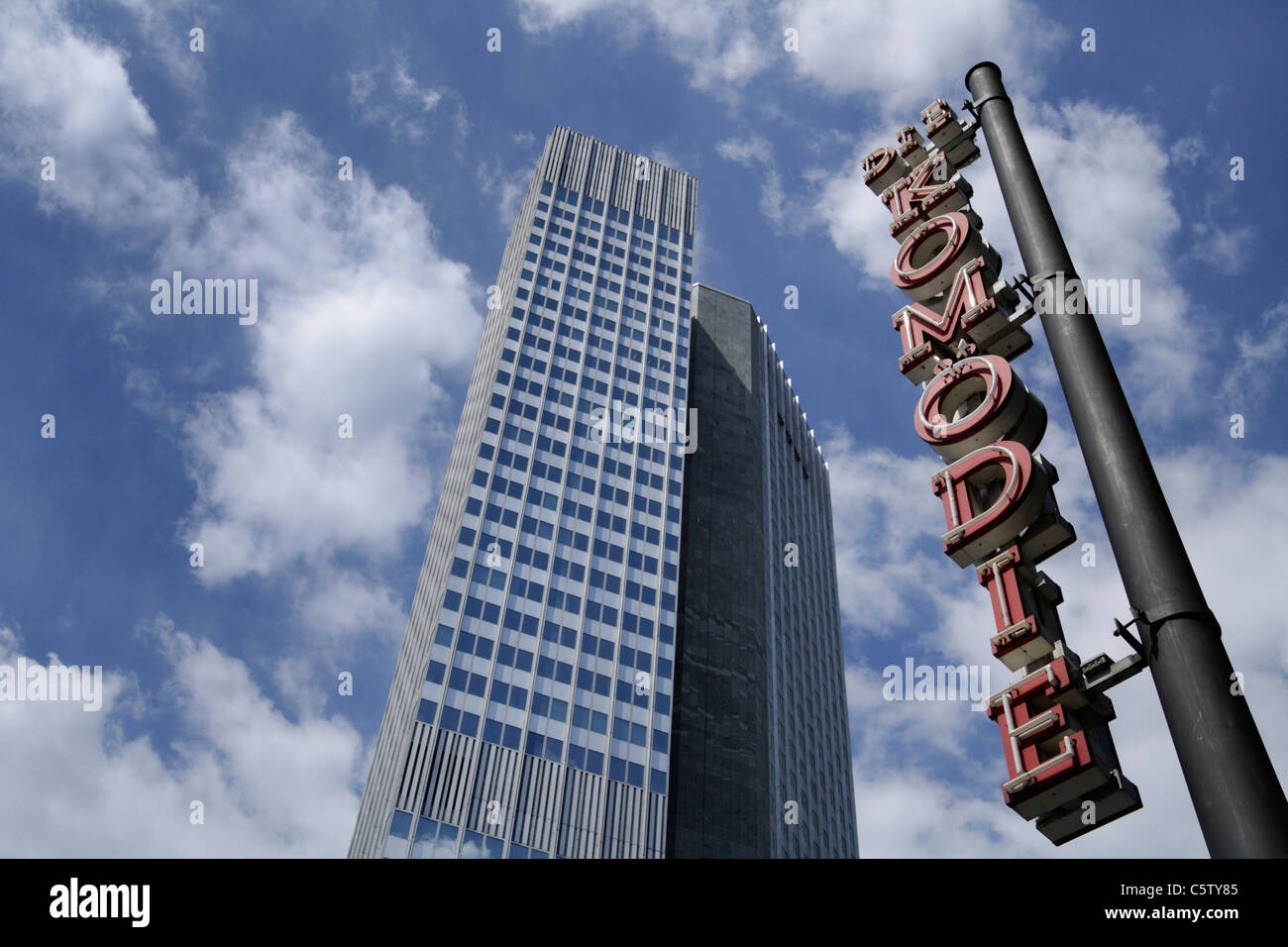 Germany, Frankfurt, View of neon sign with european central bank Stock ...
