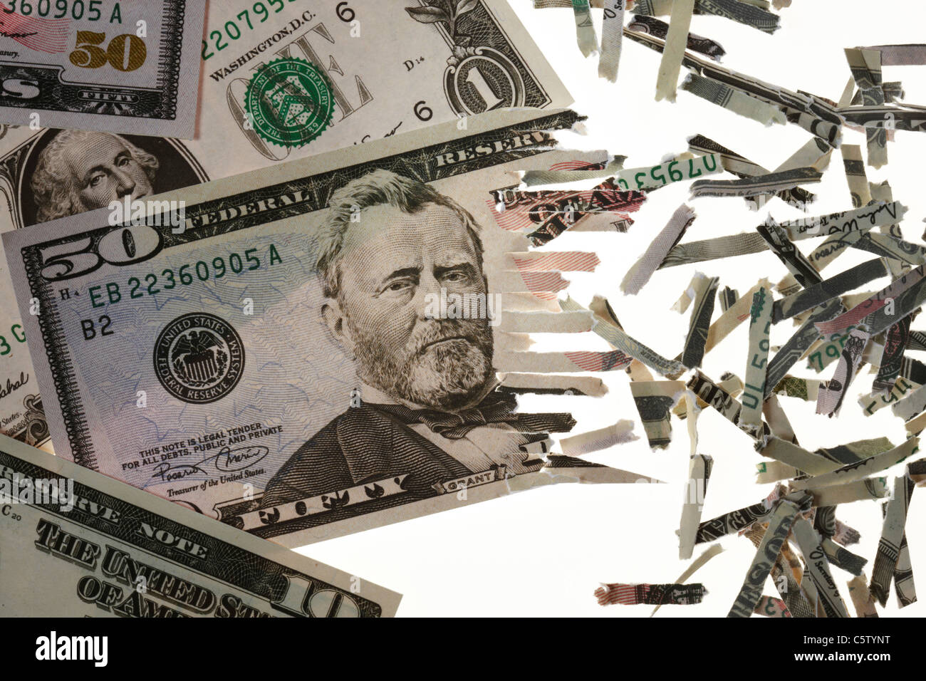 Shredded American Dollar notes, elevated view Stock Photo - Alamy