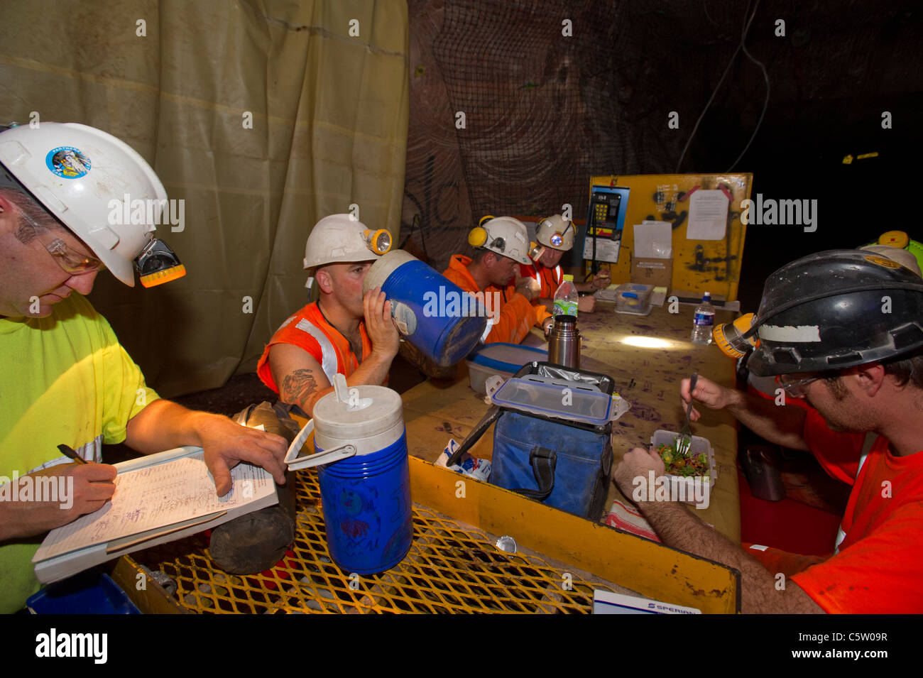 Miners having a tea break in Boulby Potash mine Stock Photo - Alamy