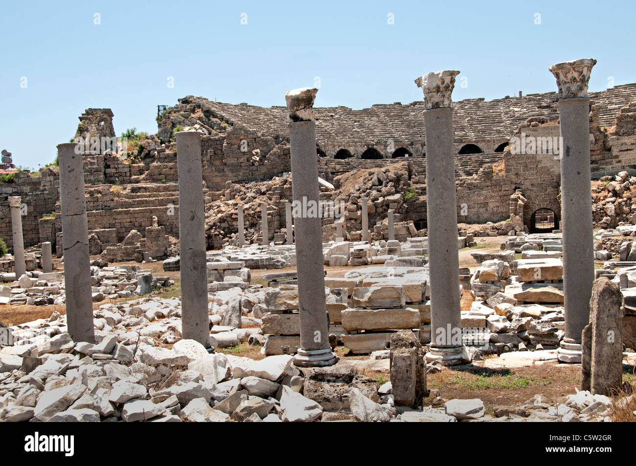 Side Turkey Agora ancient amphitheater Theater Greek Roman Stock Photo ...