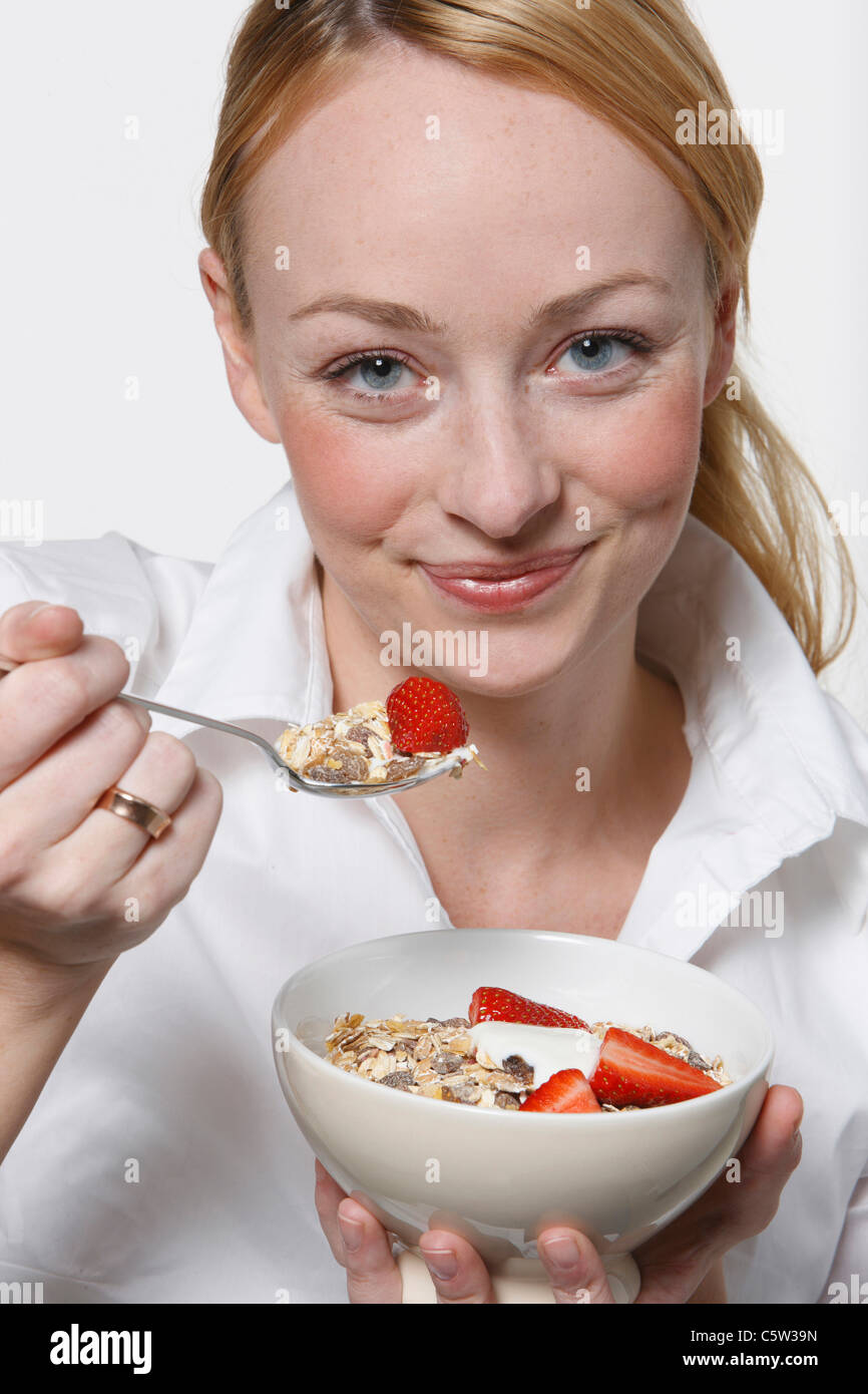 Person smiling women yogurt hi-res stock photography and images - Alamy