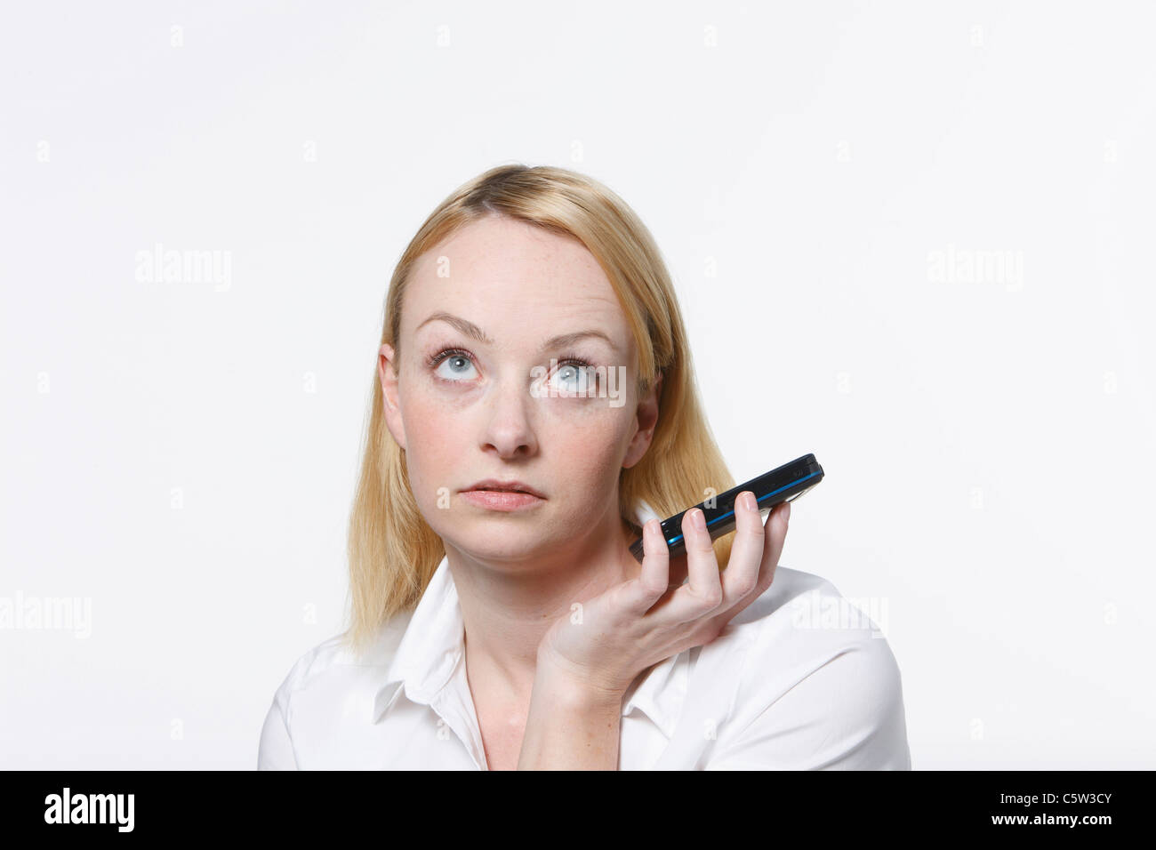 Female using phone one Cut Out Stock Images & Pictures - Alamy