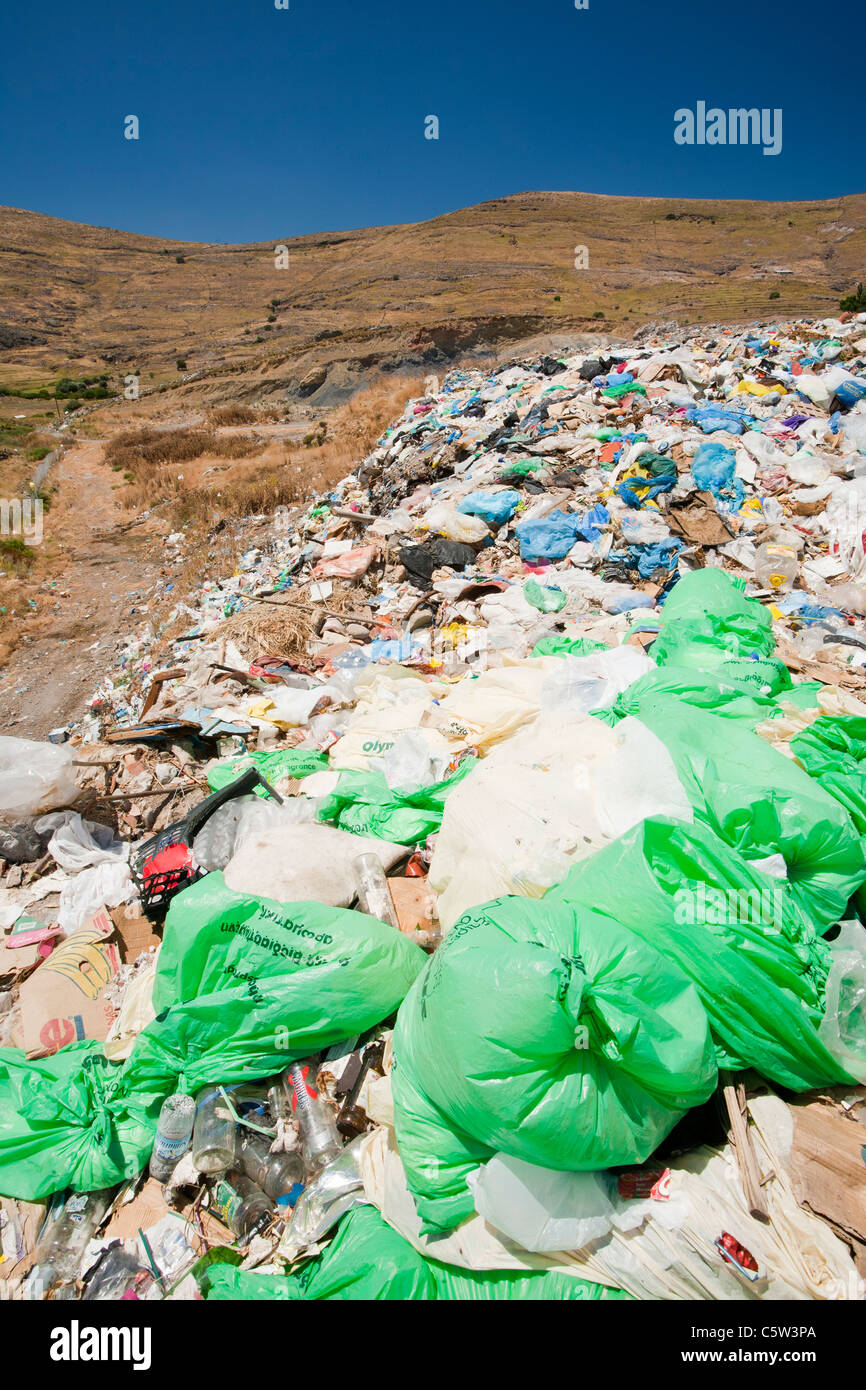A landfill site in Eresos, Lesbos, Greece. As many islands, rubbish is ...
