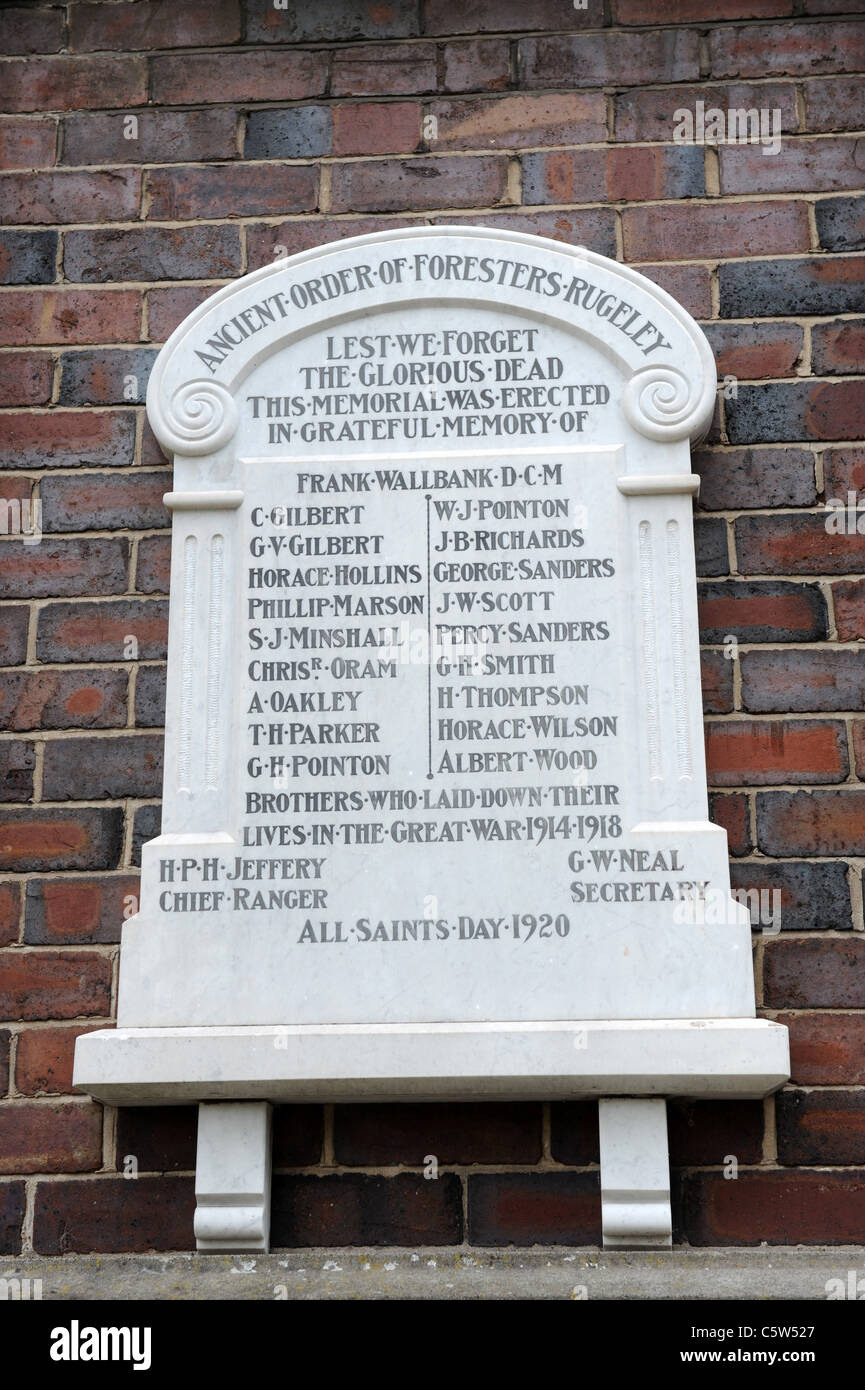 Ancient Order of Foresters Rugley District war memorial names Stock ...