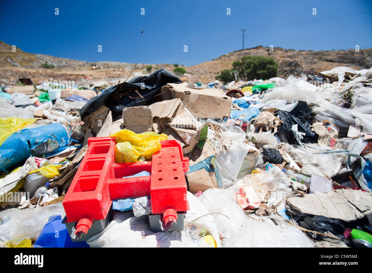 A landfill site in Eresos, Lesbos, Greece. As many islands, rubbish is ...