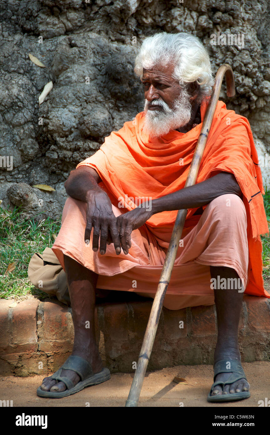 White haired sadhu Sri Ramana Ashram Tiruvannamalai Tamil Nadu South ...