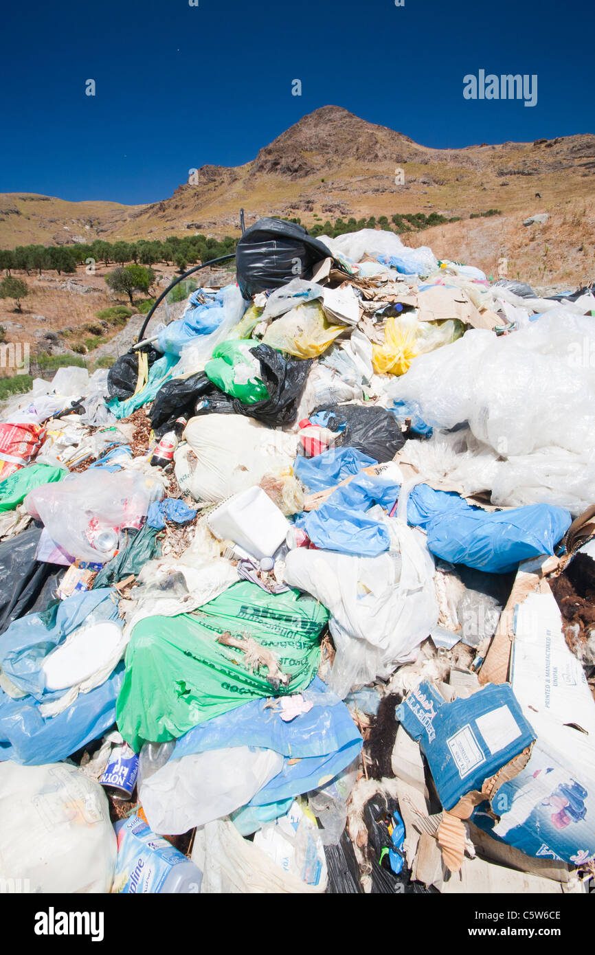 A landfill site in Eresos, Lesbos, Greece. As many islands, rubbish is ...