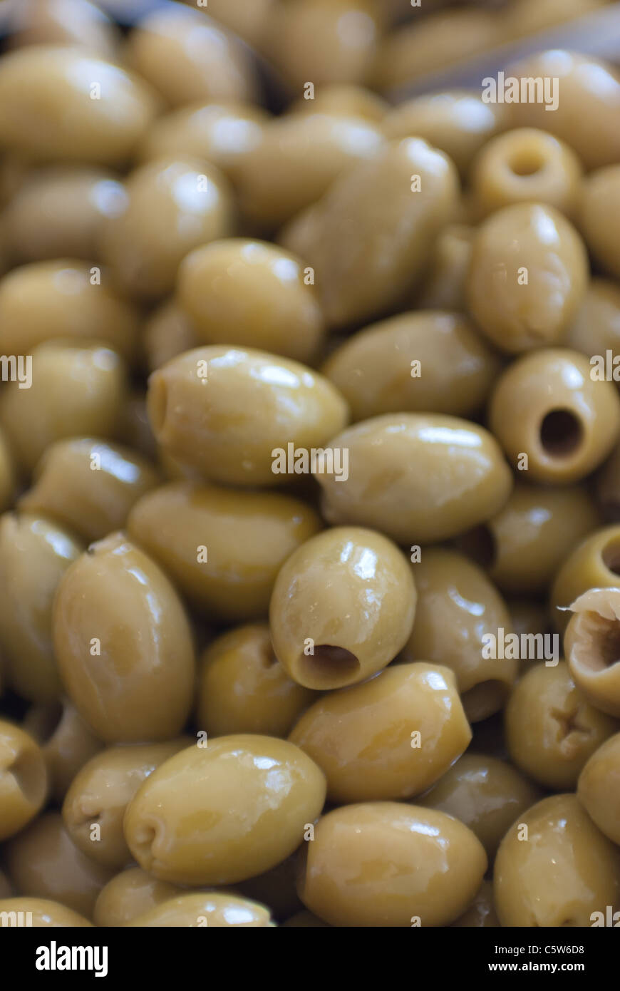 A pile of lovely Green pitted Olives ready to eat Stock Photo - Alamy