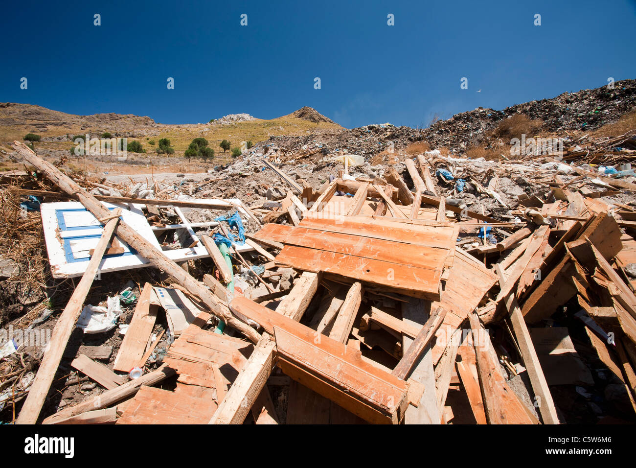 A landfill site in Eresos, Lesbos, Greece. As many islands, rubbish is ...